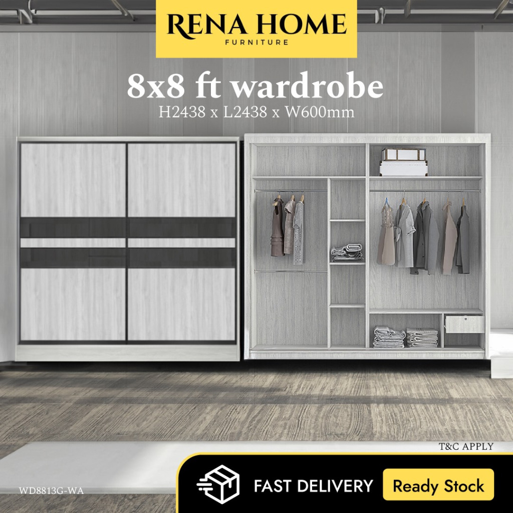 [FREE INSTALLATION] 8ft x 8ft Wardrobe | Almari Baju | Sliding Door ...
