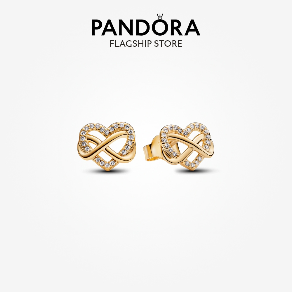 Pandora 14K Gold Plated Sparkling Infinity Heart Stud Earrings | Shopee ...