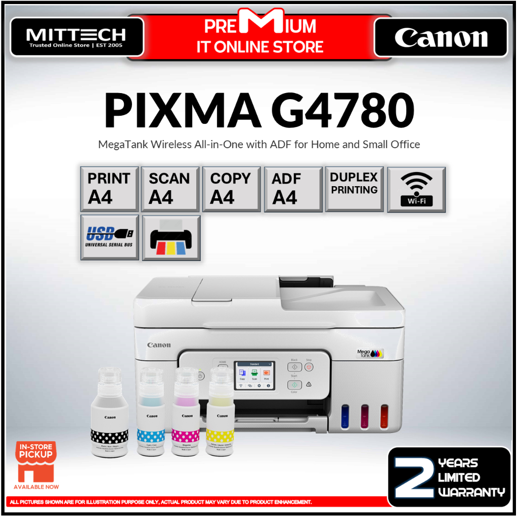 Canon Inkjet Megatank Printer Pixma G4780 A4 3in1 Wireless | Borderless ...
