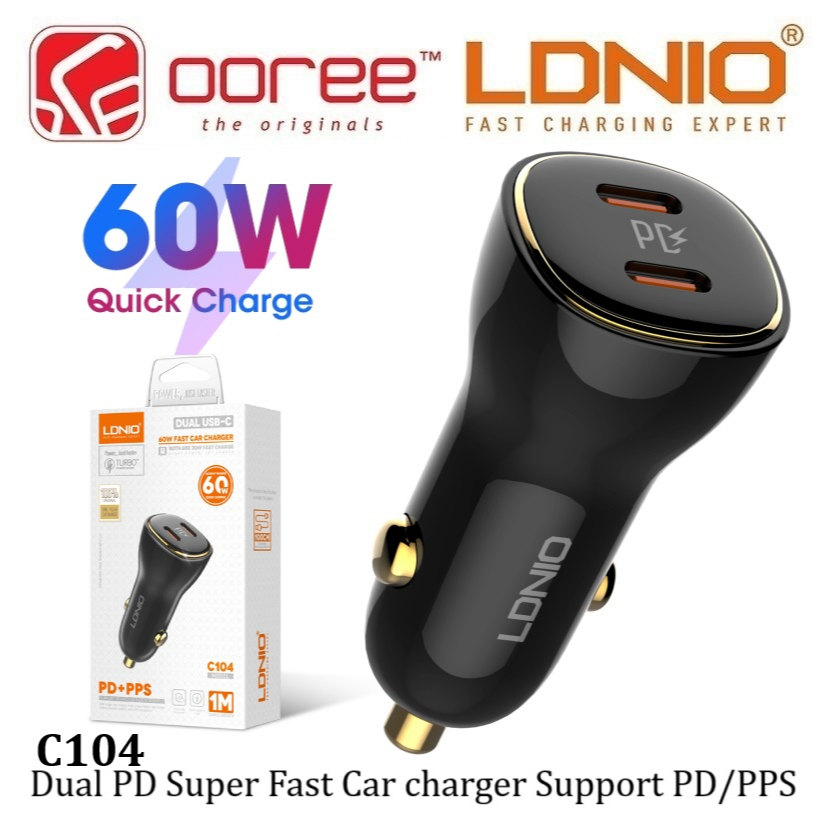 LDNIO C104 (60W DUAL PD30W) / C105 (1-QC30W) / C106 (1-PD30W) - SUPER FAST CHARGING CAR CHARGER ...