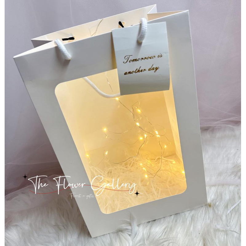 Window gift bag with led + raffia paper | Shopee Malaysia