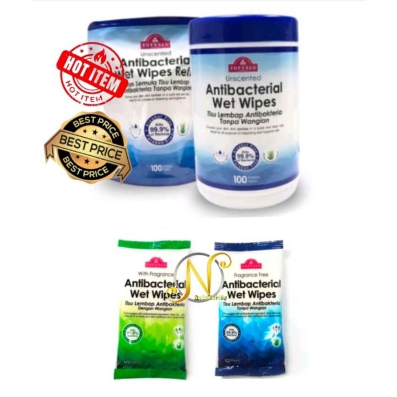 TOPVALU Unscented Antibacterial Wet Wipes Tissue Refill 100s | Canister Starter Wipes 100s ...