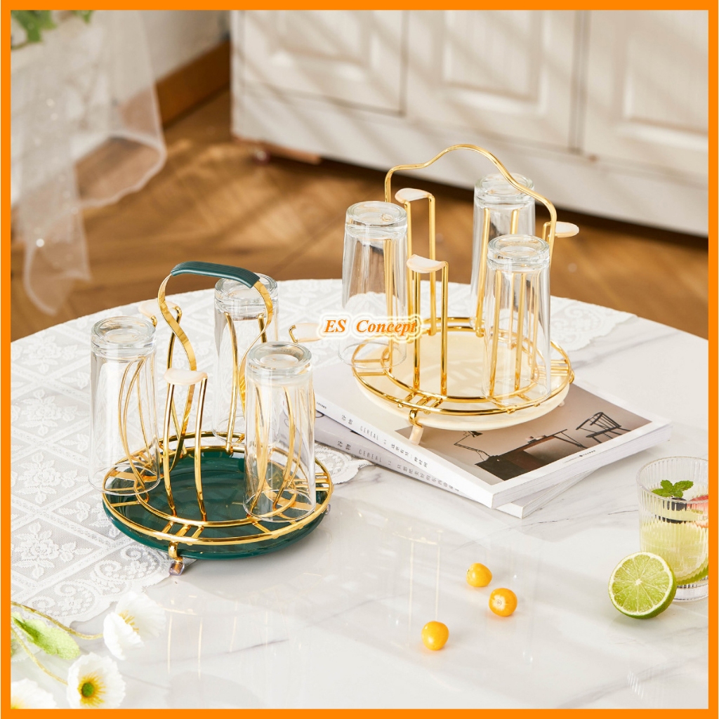 Gold plated mug holder with drainer tray Cup holder Rak pemegang cawan ...