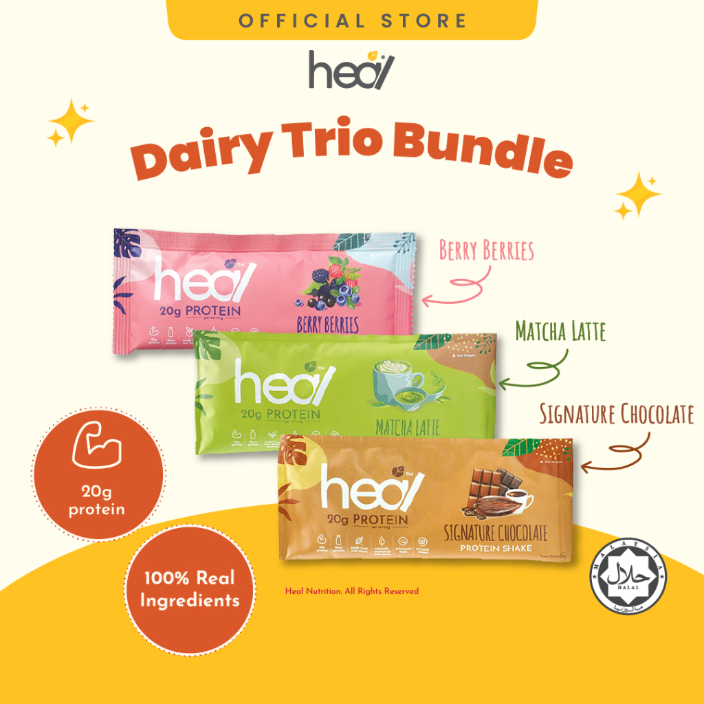 Heal Dairy Protein Shake Powder Bundle: Dairy Trio Bundle (3 Flavors ...