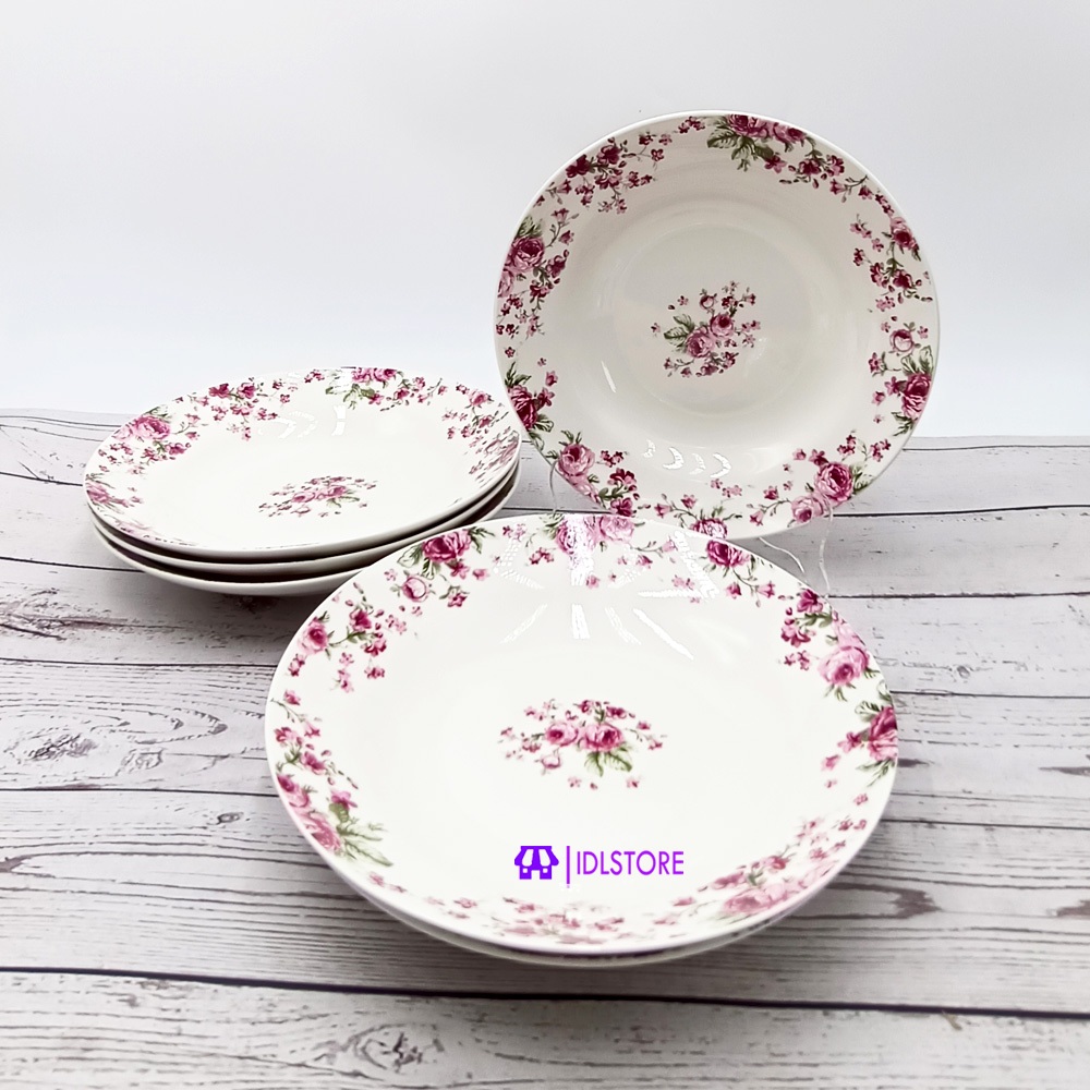 6 Pcs 20.5cm Porcelain Soup Plate Pinggan Melengkung Pinggan Bunga ...