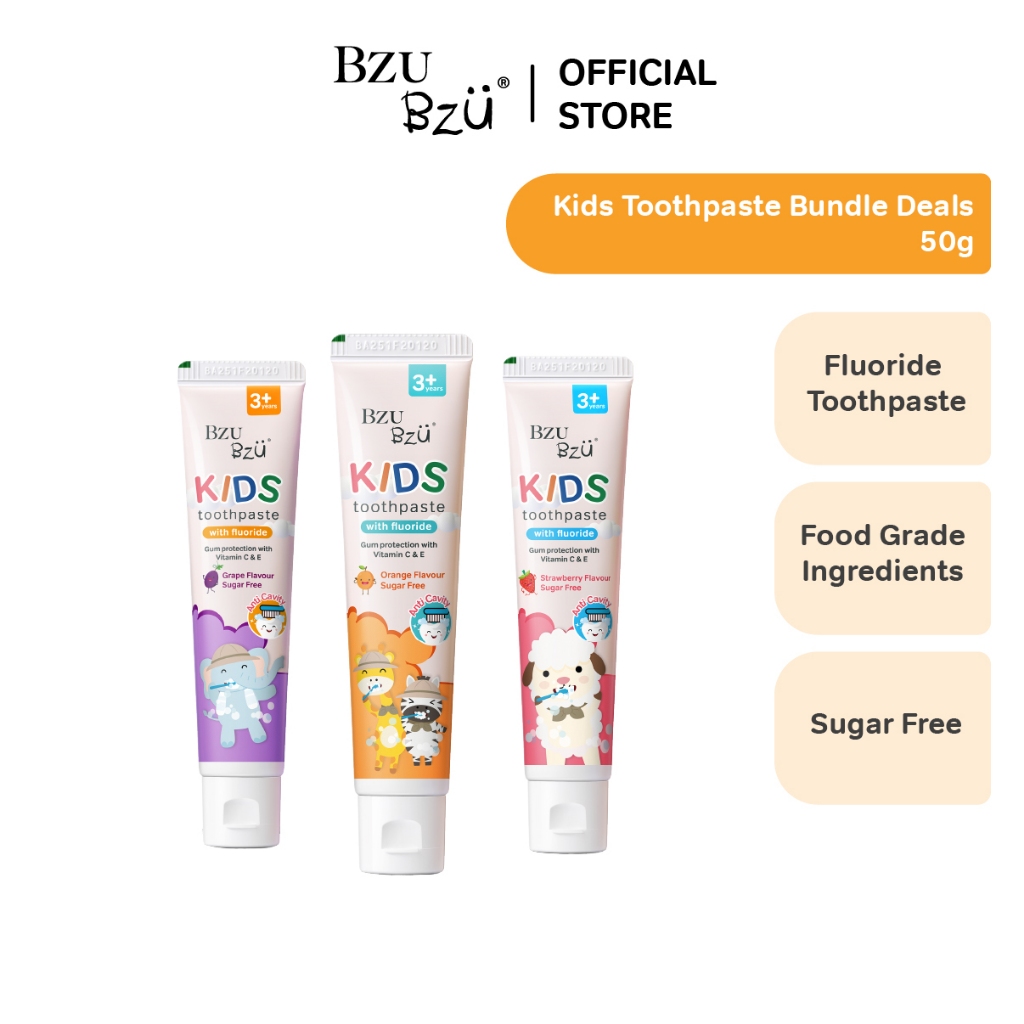 BZU BZU Kids Toothpaste Bundle Deal - Strawberry/Grape/Orange (50g ...