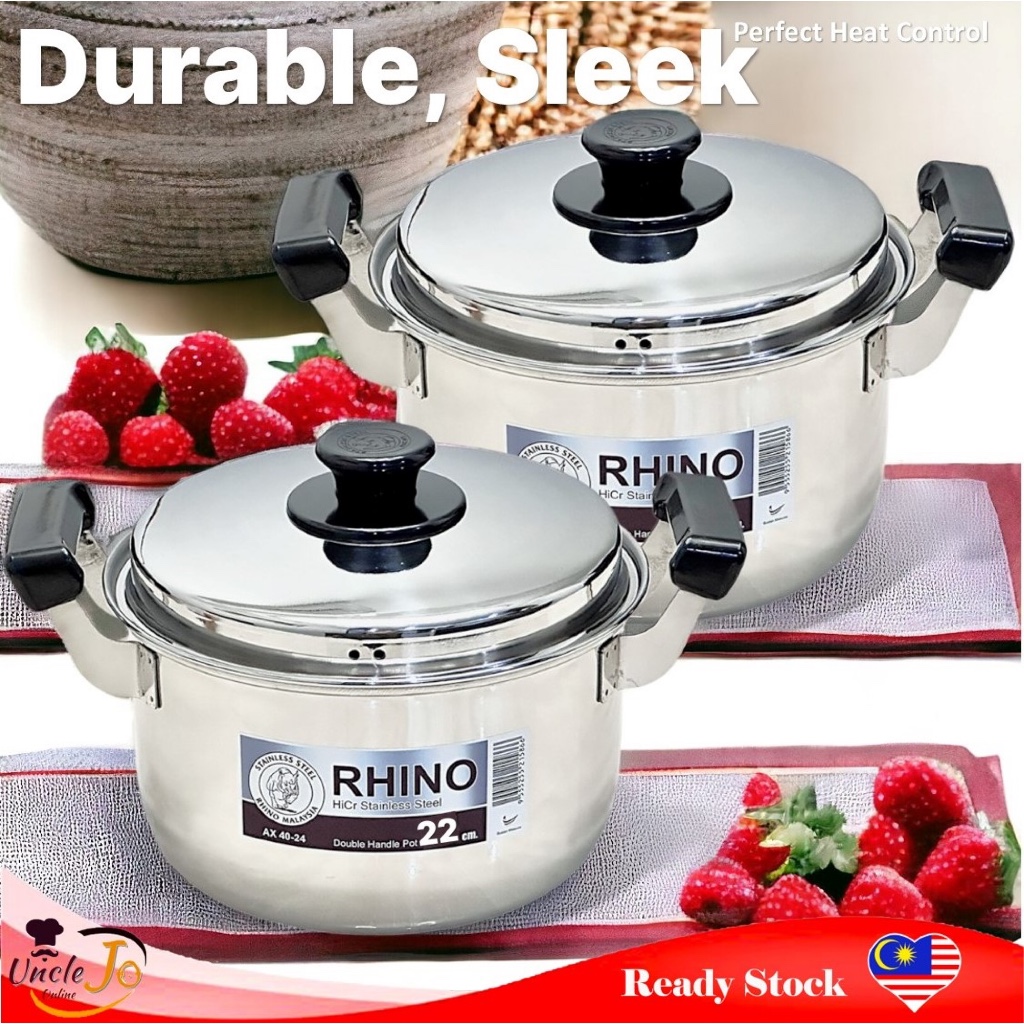 Double Handle Pot RHINO Brand / Stainless Steel Wok / Pot with Cover ...