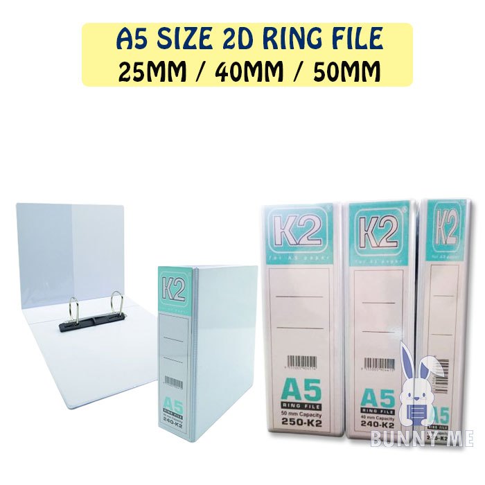 [BUNNY] K2 A5 Size 2D PVC Ring File 25mm / 40mm / 50mm / 65mm | Shopee ...