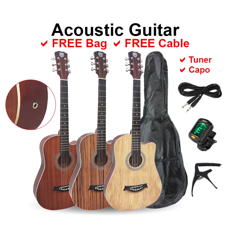 TECHNO - Acoustic Guitar Pickup T-6600 + Bag 38" Mahogany Zebra Ash Wood Gitar Akustik Original ...