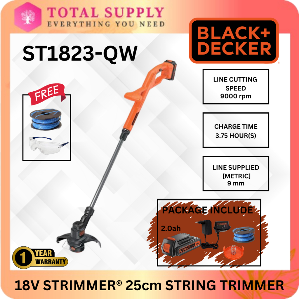 BLACK & DECKER 18V CORDLESS GRASS TRIMMER ST1823 & CM100 - 1 Year ...