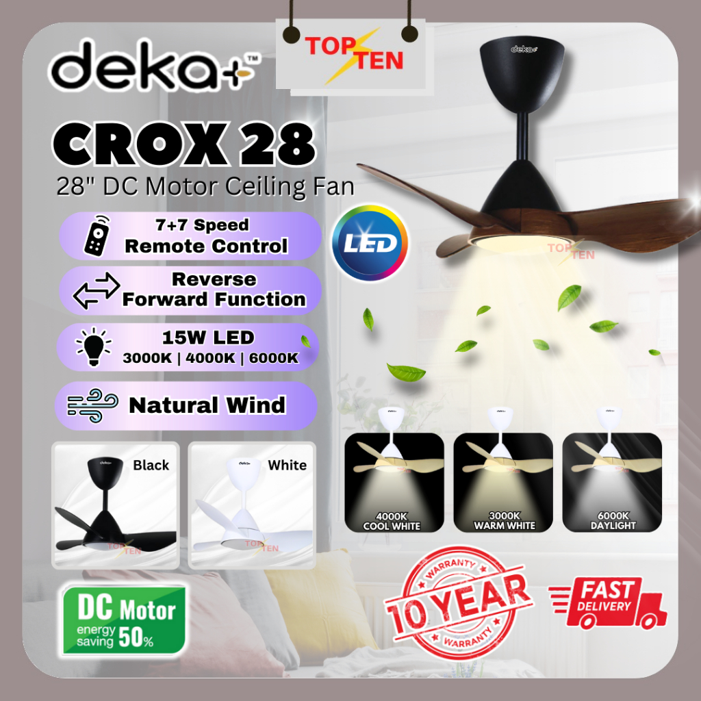 Deka Crox 28" Led Ceiling Fan 14 Speeds Turbo Remote Control DC Motor ...