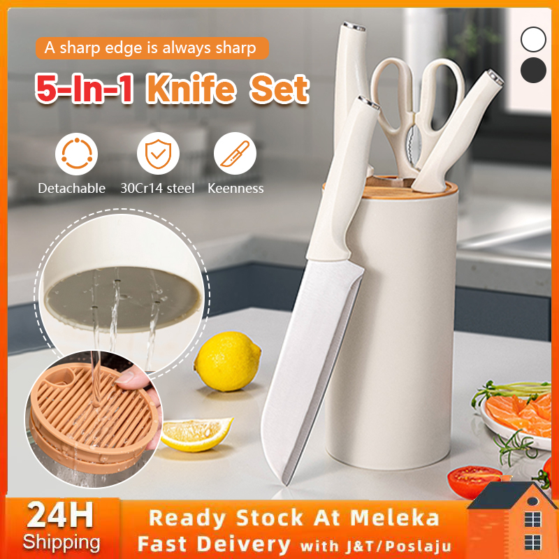 🔥5 IN 1 Kitchen Knife Sets Pisau Dapur Set Pisau Putih Stainless Steel ...