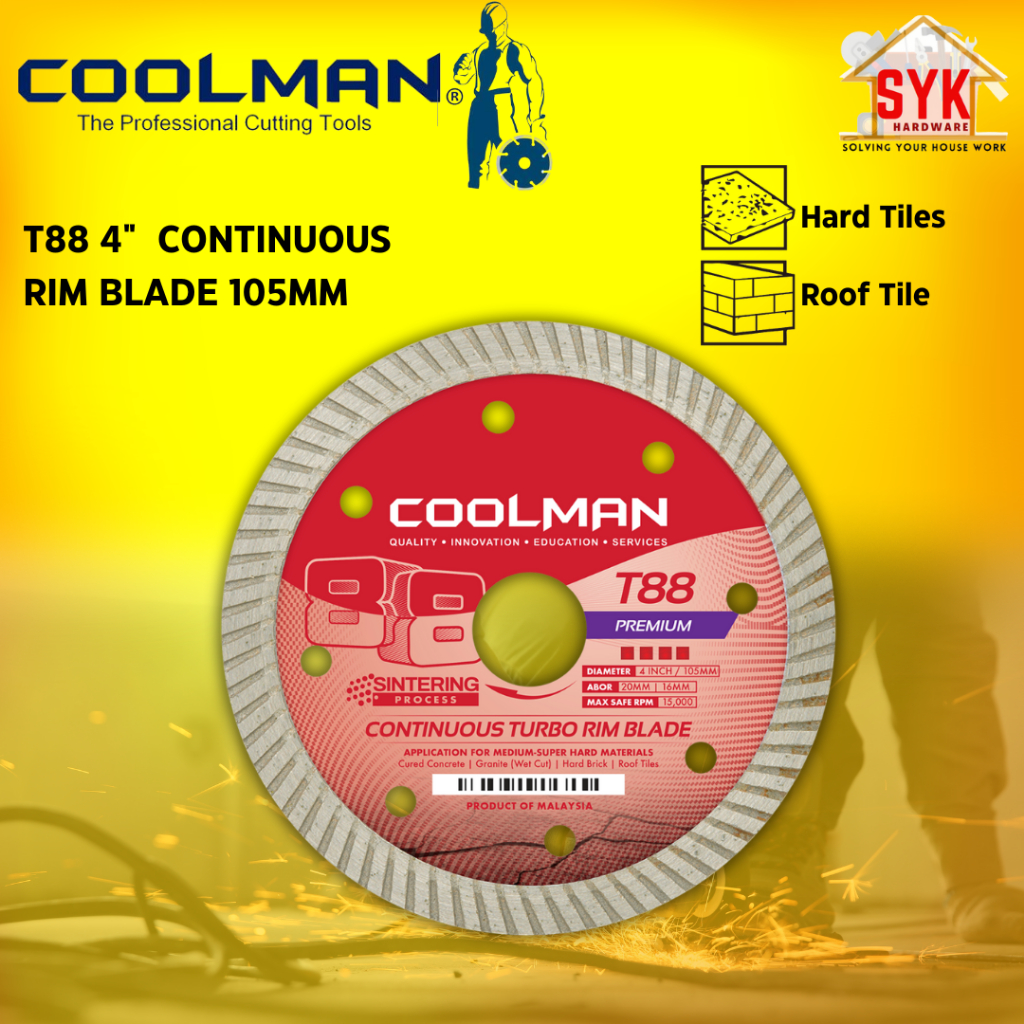 SYK Coolman Continuous Rim Blade 4 Inch Standard 105mm T88 Stone Tile ...