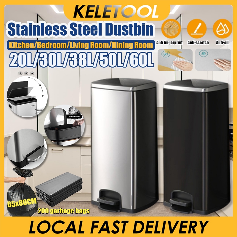 Kitchen stainless steel garbage bin foot operated garbage bin with lid ...