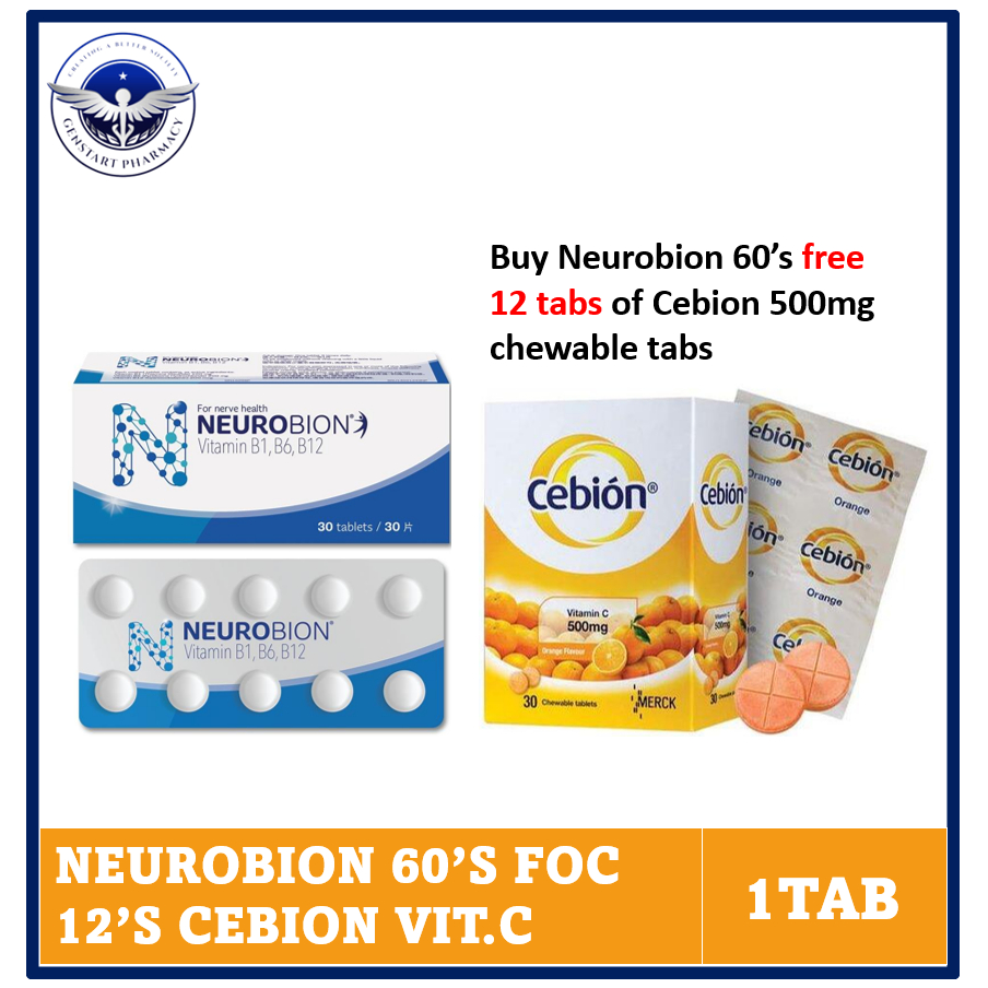 NEUROBION VIT B COMPLEX (60'S) FREE CEBION 12 TABS 500MG VITAMIN C ...