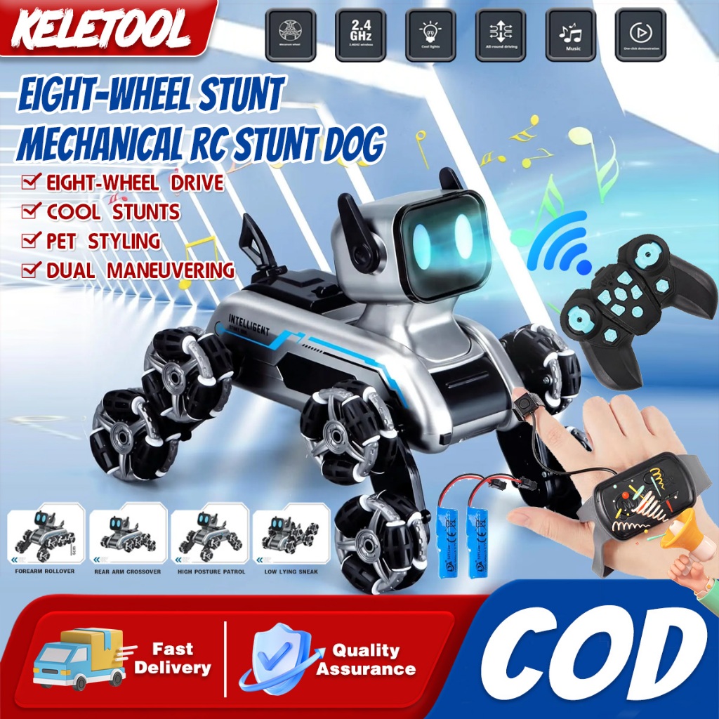 robot dog 2.4G Eight Wheel Mechanical RC Drift Stunt Dog Hand Gesture ...