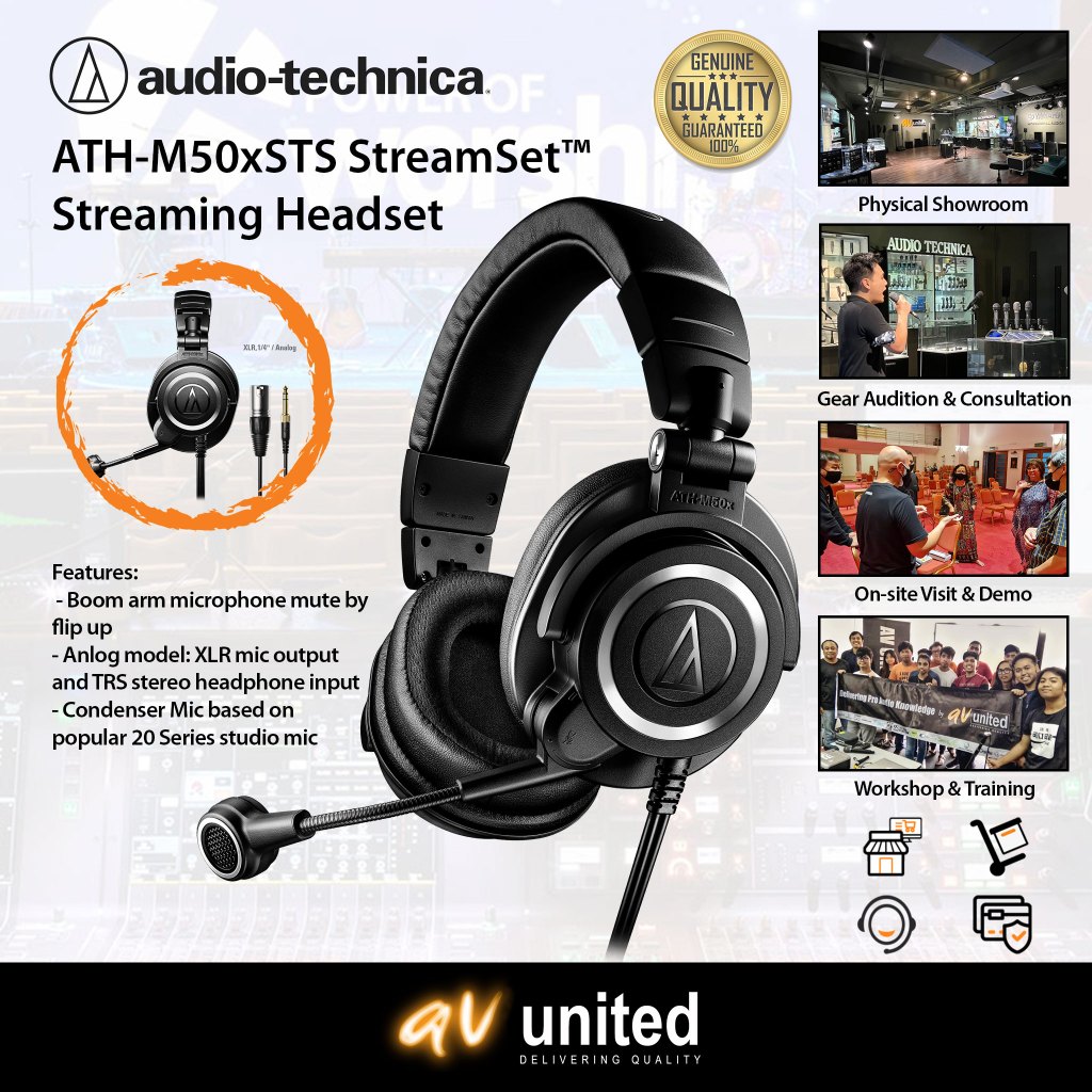 Audio Technica ATH-M50xSTS Streamset Studio Streaming Headset Headphone Monitor (XLR & 1/4 ...