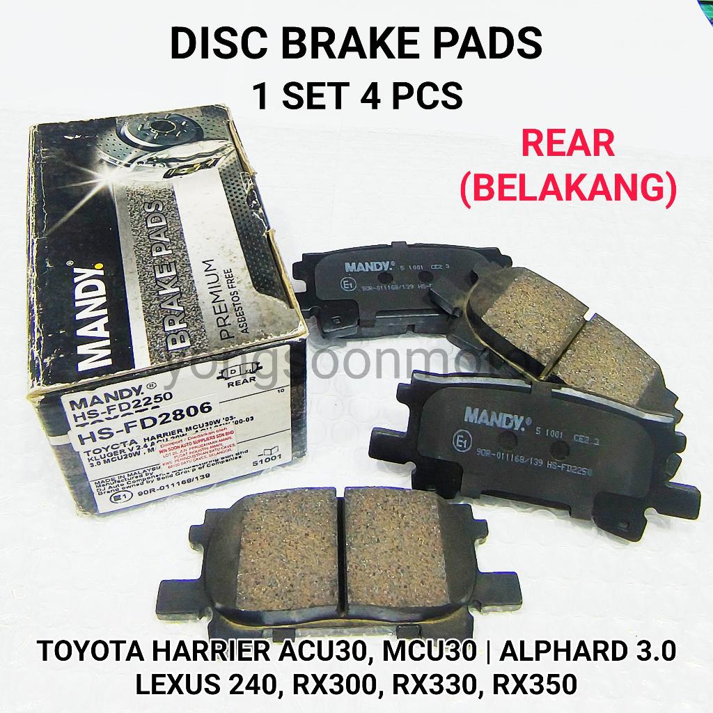 MANDY REAR DISC BRAKE PADS HS-FD2250 TOYOTA HARRIER ACU30/MCU30/ALPHARD ...