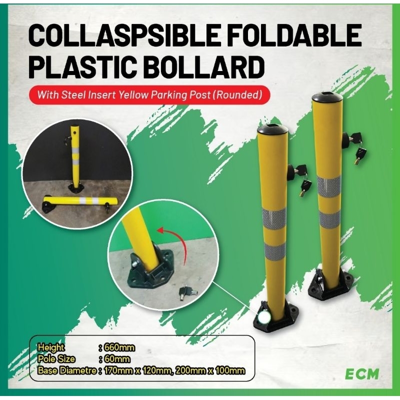 YELLOW COLLAPSIBLE PARKING BOLLARD WITH STEEL INSERT (660MM HEIGHT ...