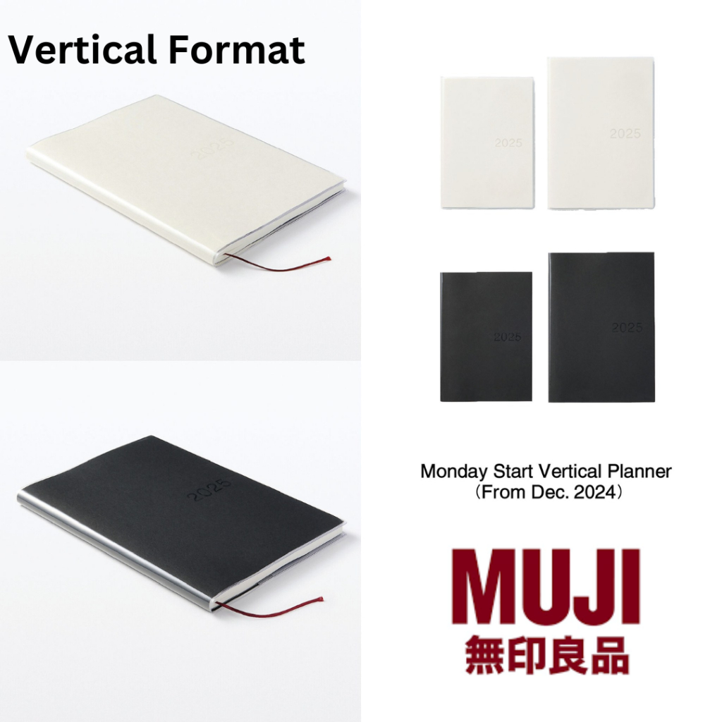 New Vertical Muji Planner Black/ White 2025 Book Diary Agenda | Shopee ...