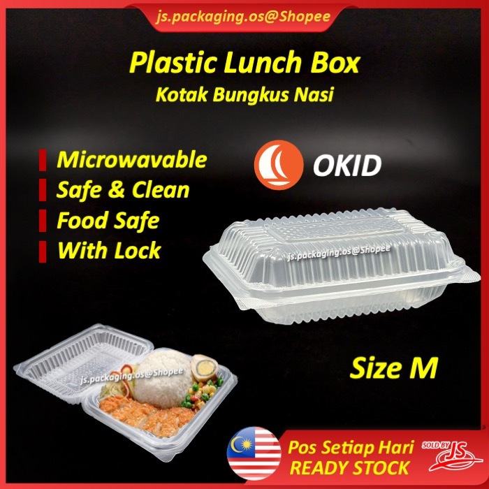 Okid Plastic Lunch Box Medium Size Disposable Plastic Food Rice Box Bekas Bungkus Nasi Bajet ...