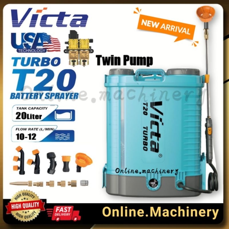 (TWIN PUMP) Victa Twin Pump T20 Turbo Battery Sprayer 20L Battery Knapsack Sprayer Pump Powerful ...