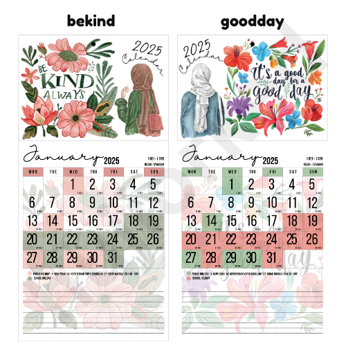 Calendar 2025 Wall Kalendar Islamic Cuti Umum & Cuti Sekolah - Flower ...