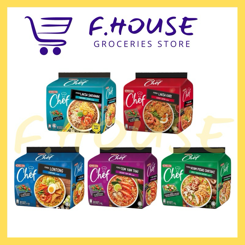 Mamee Chef Curry Laksa / Creamy Tom Yam / Lontong /Spicy Chicken (4 X ...