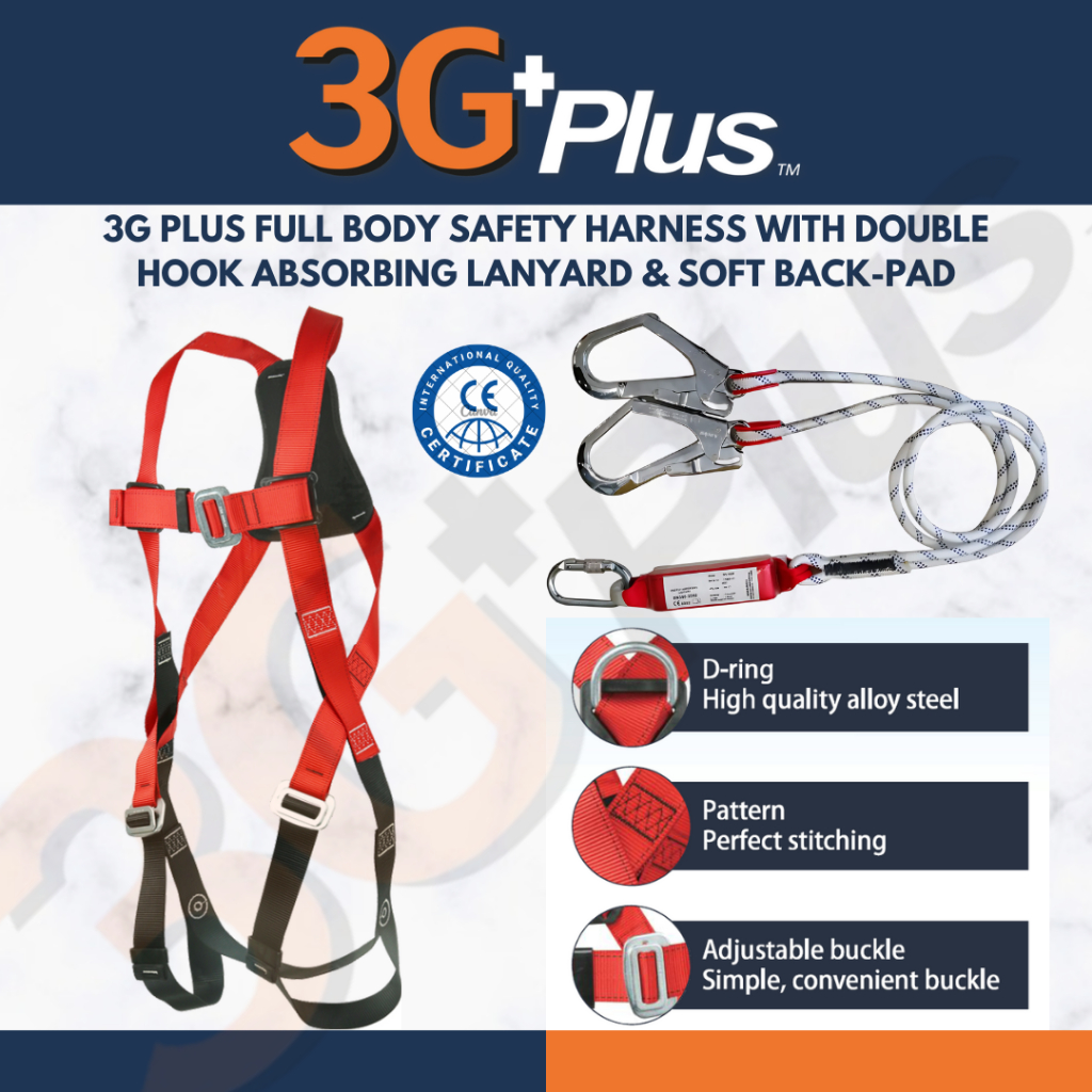 3G Plus Full Body Safety Harness With Double Hook Absorbing Lanyard and ...
