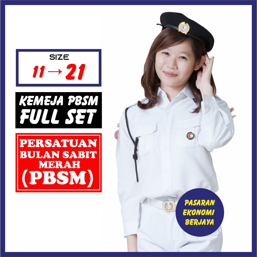 KEMEJA PBSM PUTIH LENGAN PANJANG BAJU UNIFORM PERSATUAN BULAN SABIT ...