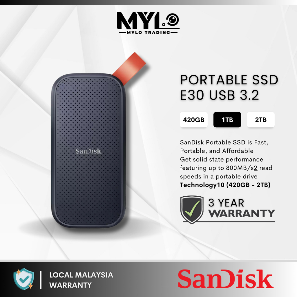 SanDisk Extreme Portable USB 3.2 Gen 2 SSD E30 R:520MB/800MB/S External Solid State Drive 480GB ...