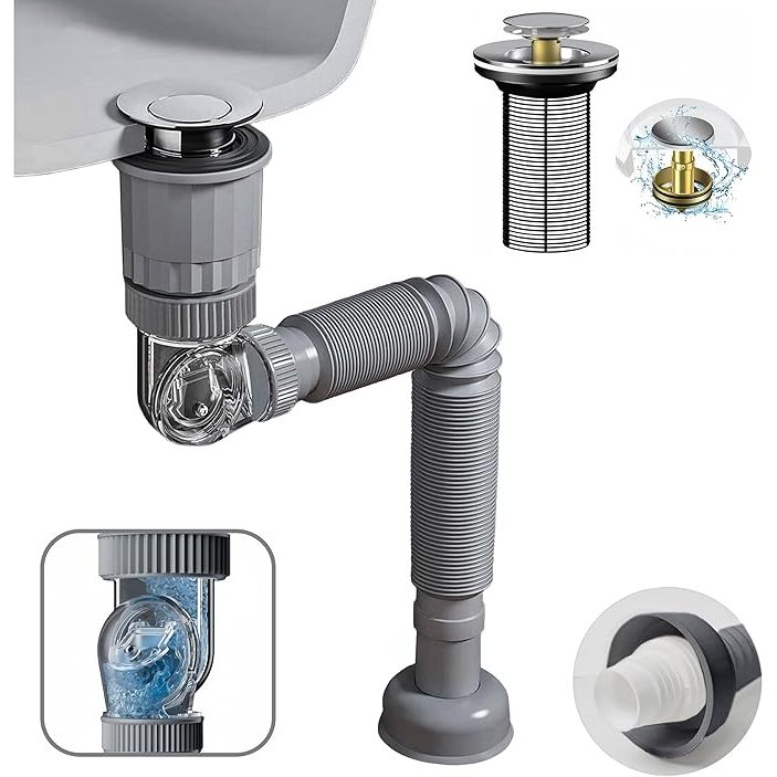 Wash Basin Sink Drain Pipe Kit 3 in 1 Plumbing Anti-Odor Anti-Backflow ...