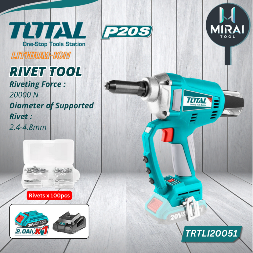 TOTAL TRTLI20051 P20S 20V Li-ion Rivet Tool Industrial Brushless Motor ...
