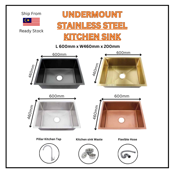 600mm Undermount Kitchen Sink Stainless Steel Single Bowl Kitchen Sinki ...