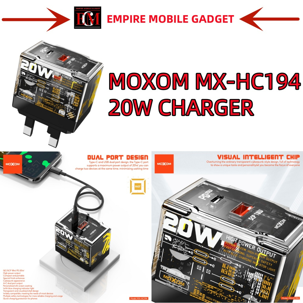 MOXOM MX-HC194 QC/SCP18W PD20W / MOXOM MX-HC196 GaN QC/SCP18W PD35W DARK EMPIRE TRAVEL CHARGER ...