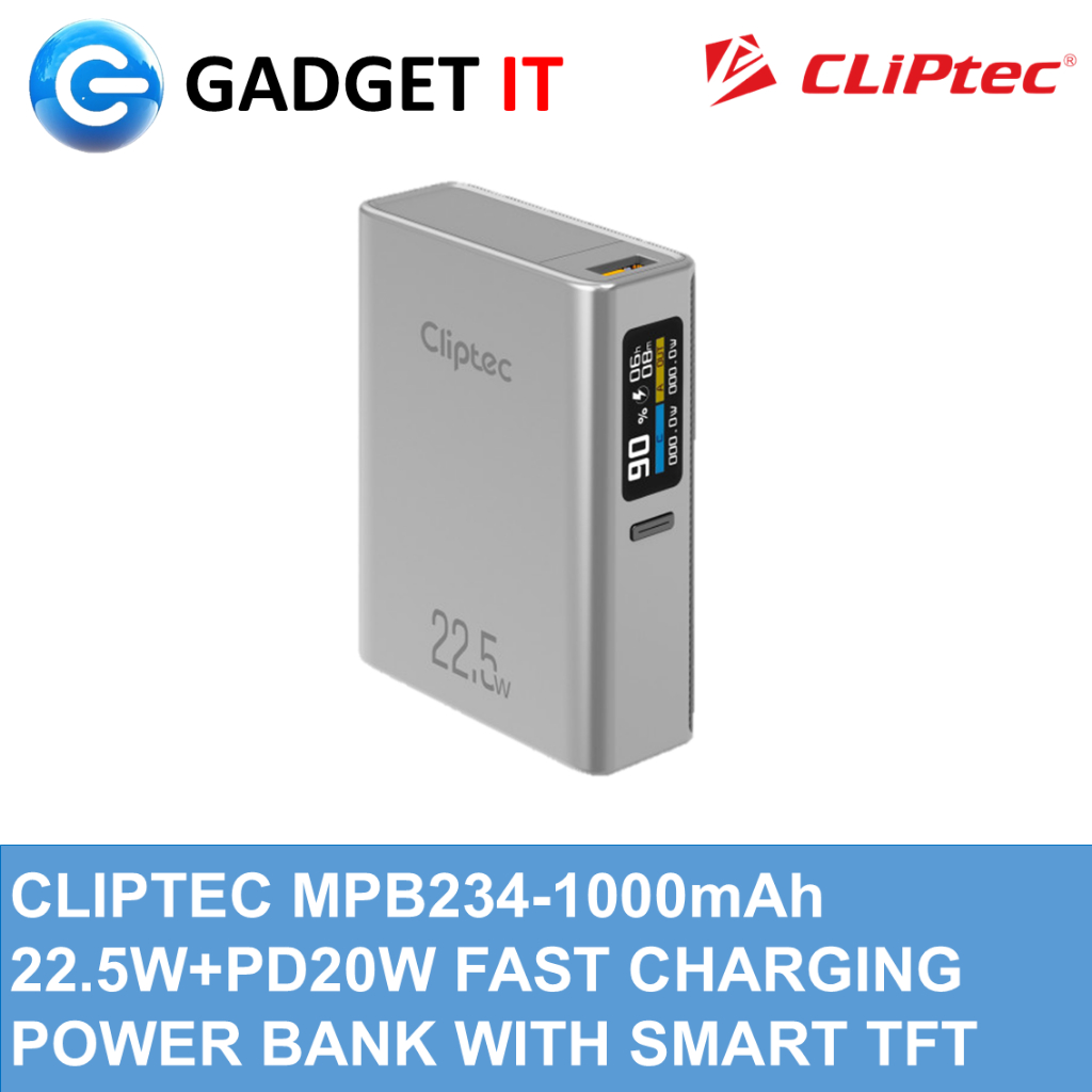 CLIPTEC MPB234-1000mAh 22.5W+PD20W FAST CHARGING POWER BANK WITH SMART ...