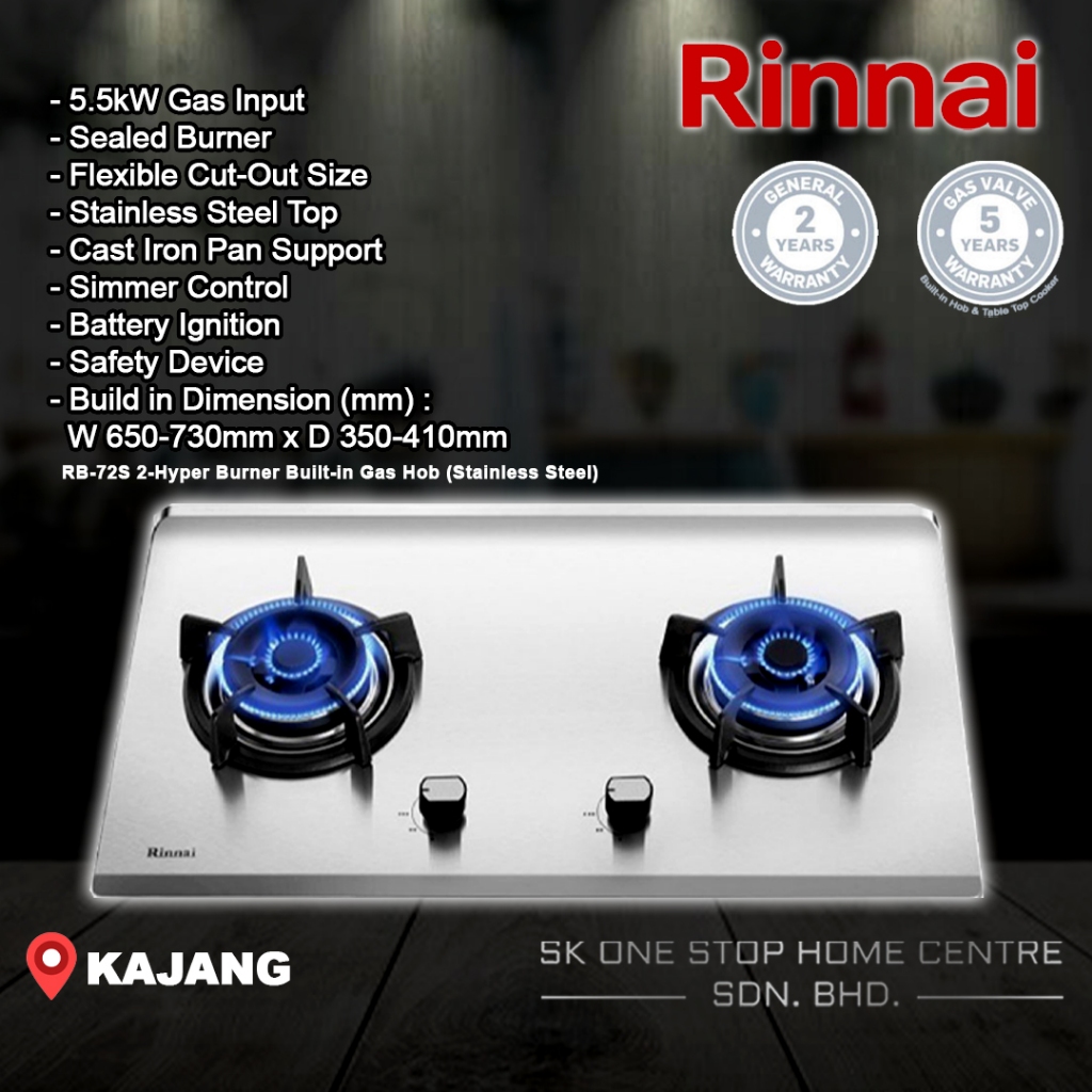 Rinnai RB-72S 2-Hyper Burner Gas Hob (Stainless Steel) | Shopee Malaysia