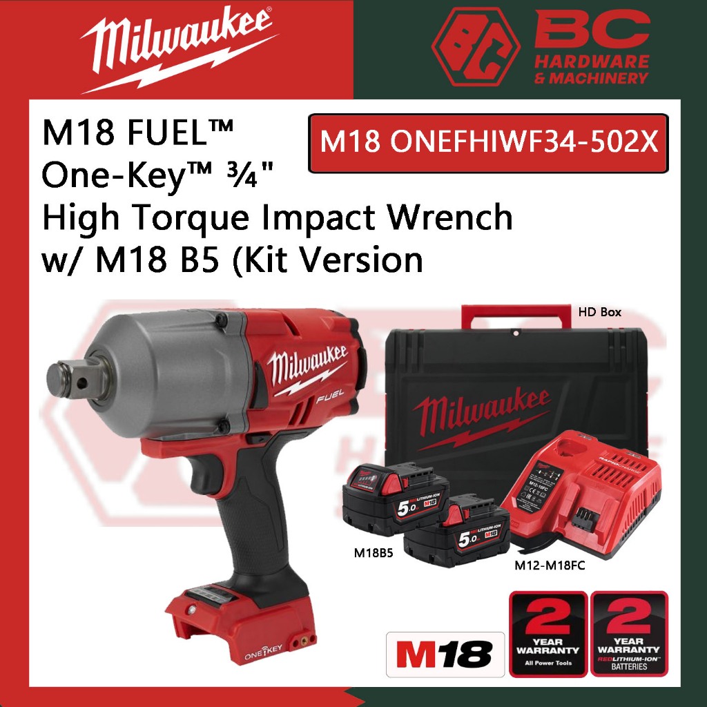 Milwaukee M18 FUEL™ One-Key™ ¾" High Torque Impact Wrench with M18 B5 ...