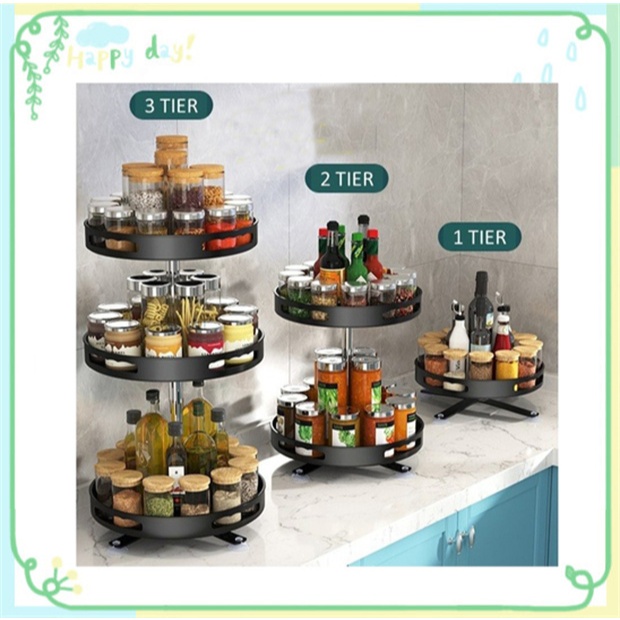360° Rotatable 2/3 Tier Rak Dapur Spice Rack Shelf Seasoning Rak Rempah ...