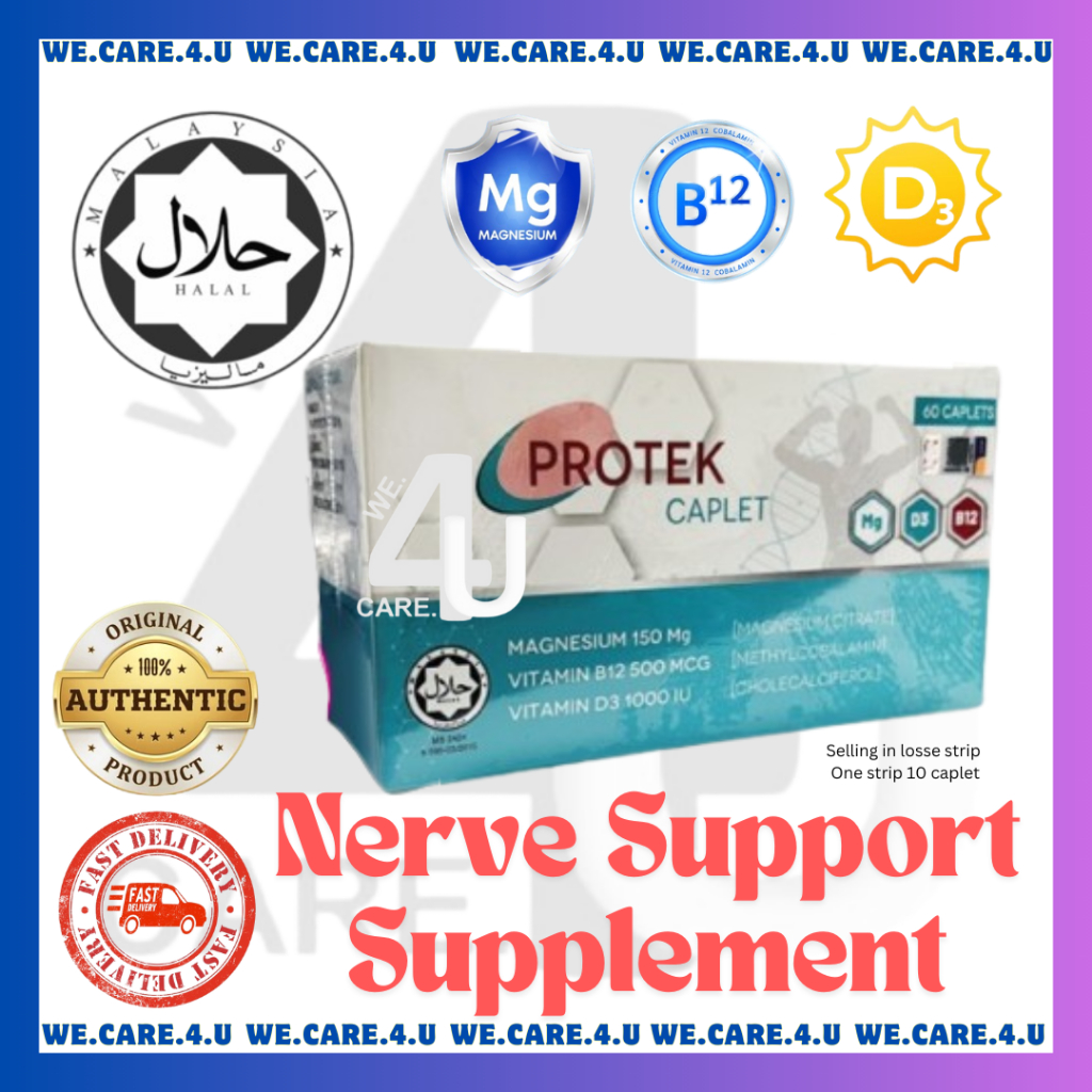 PROTEK CAPLET 60'S MAGNESIUM + VIT B12 + VIT D3 SUPPLEMENT SARAF 3-IN-1 ...