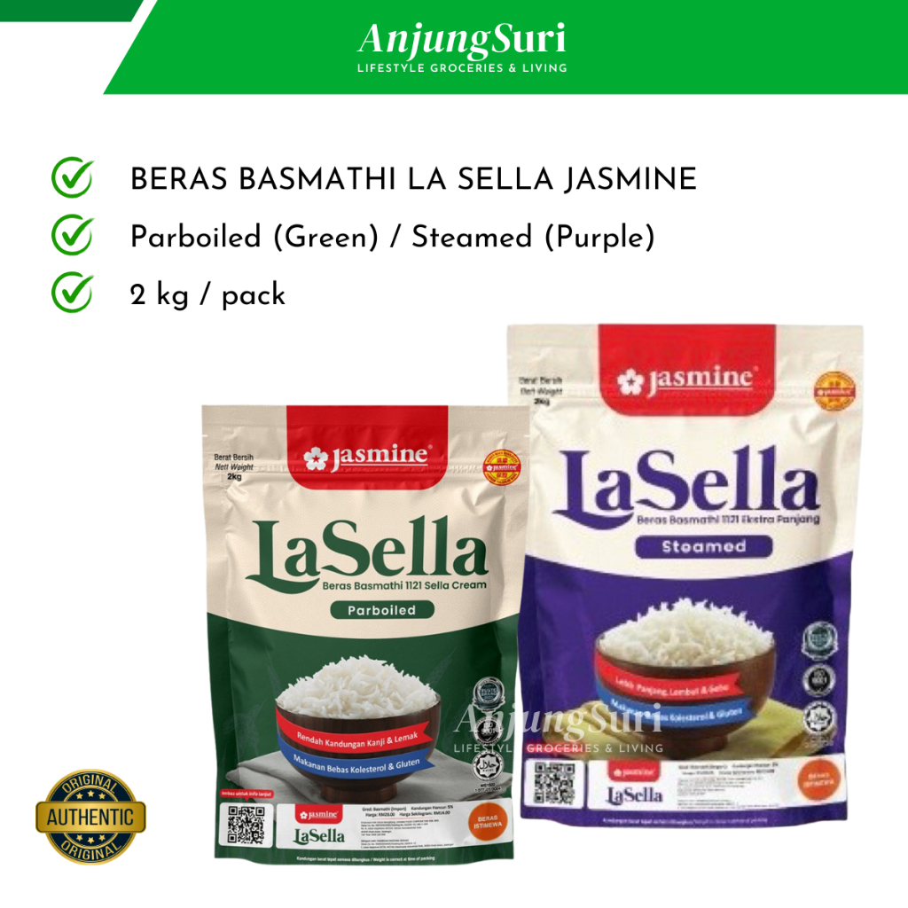 Jasmine La Sella Basmathi Rice Beras Basmati Parboiled or Steamed 2kg per pack | Shopee Malaysia