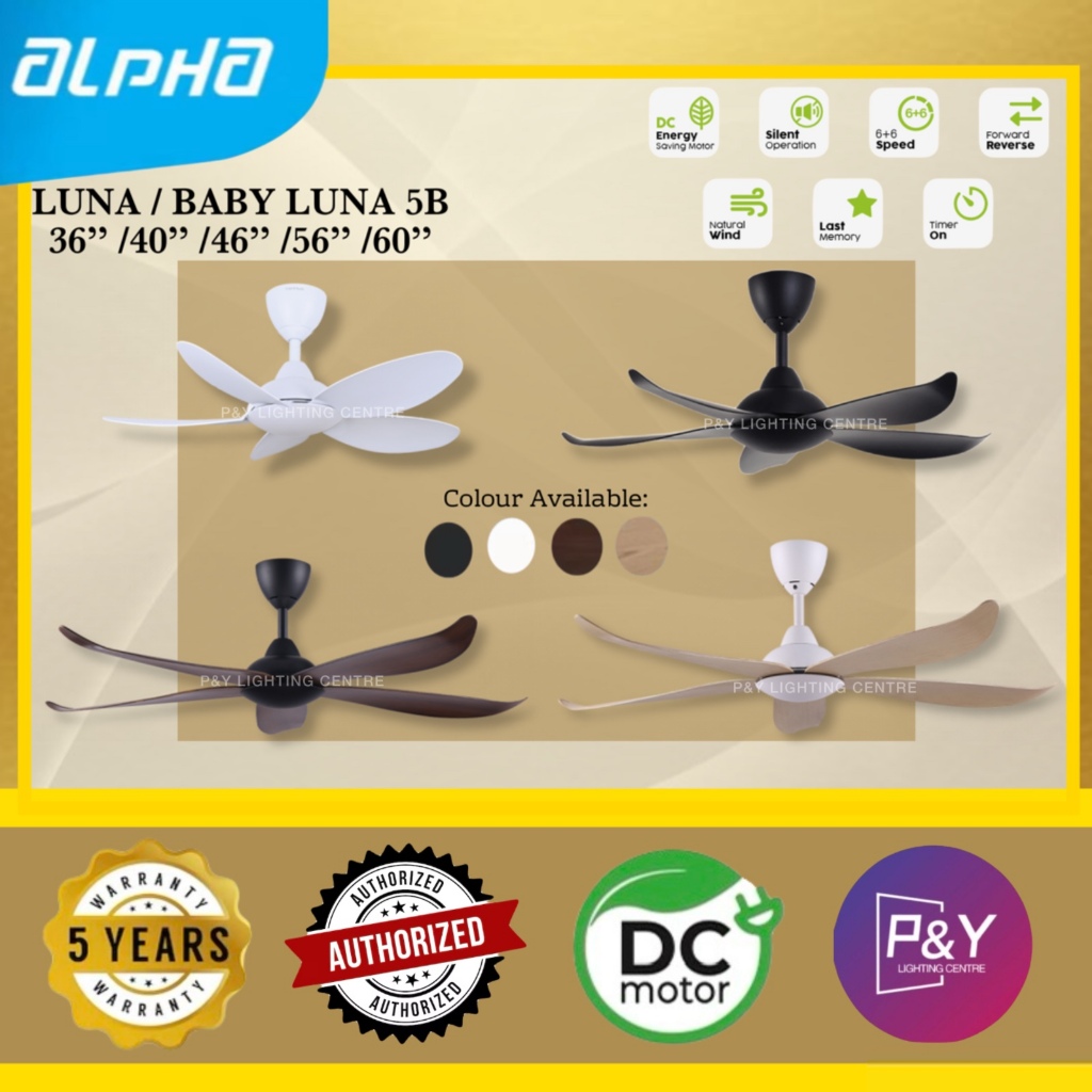 ALPHA VANNUS - LUNA 5B 56 Inch DC Motor Ceiling Fan with 5 Blades (6 ...