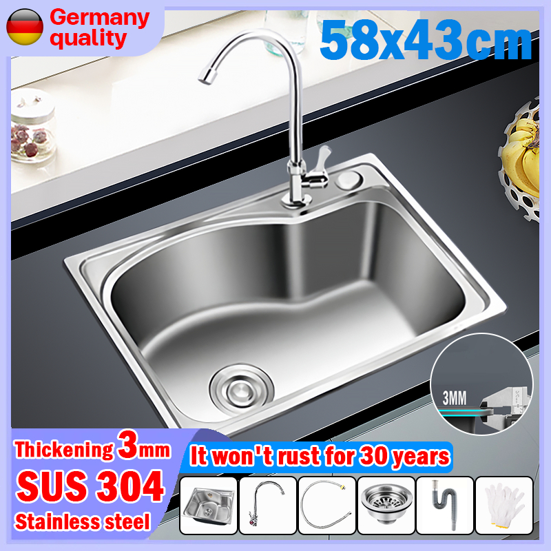 Sinki Dapur 58x43cm 304 Stainless Steel Kitchen Sink Single Sink and ...