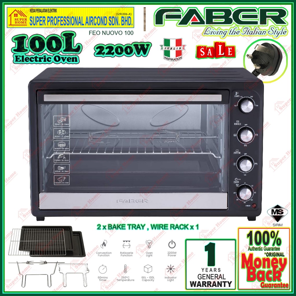 Faber Electric Oven FEO NUOVO 100 EXTRA BIG 100L Electric Table Top Convection Oven With ...