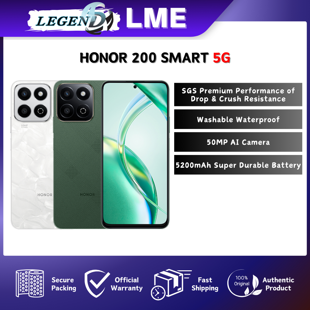 Honor 200 Smart 5G (8GB+256GB) SGS Drop & Crush Resistance | 50MP AI Camera | IP64 Washable ...