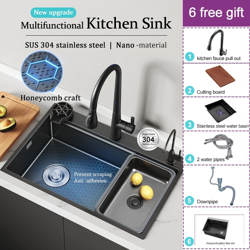NANO Honeycomb craft Sink Bowl 304 Stainless Steel Kitchen Double ...