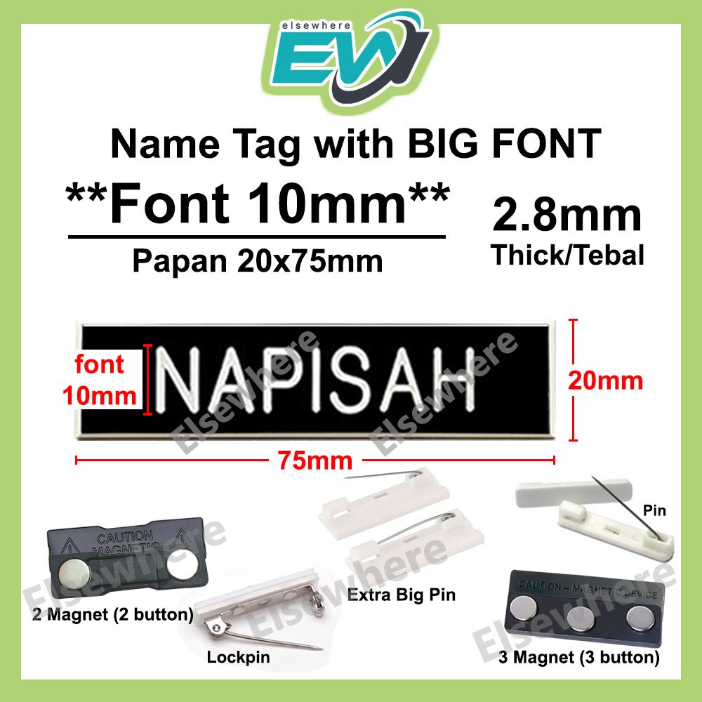 Name Tag Normal Rumi with BIG FONT (Font Height 10mm) Nametag Askar ...
