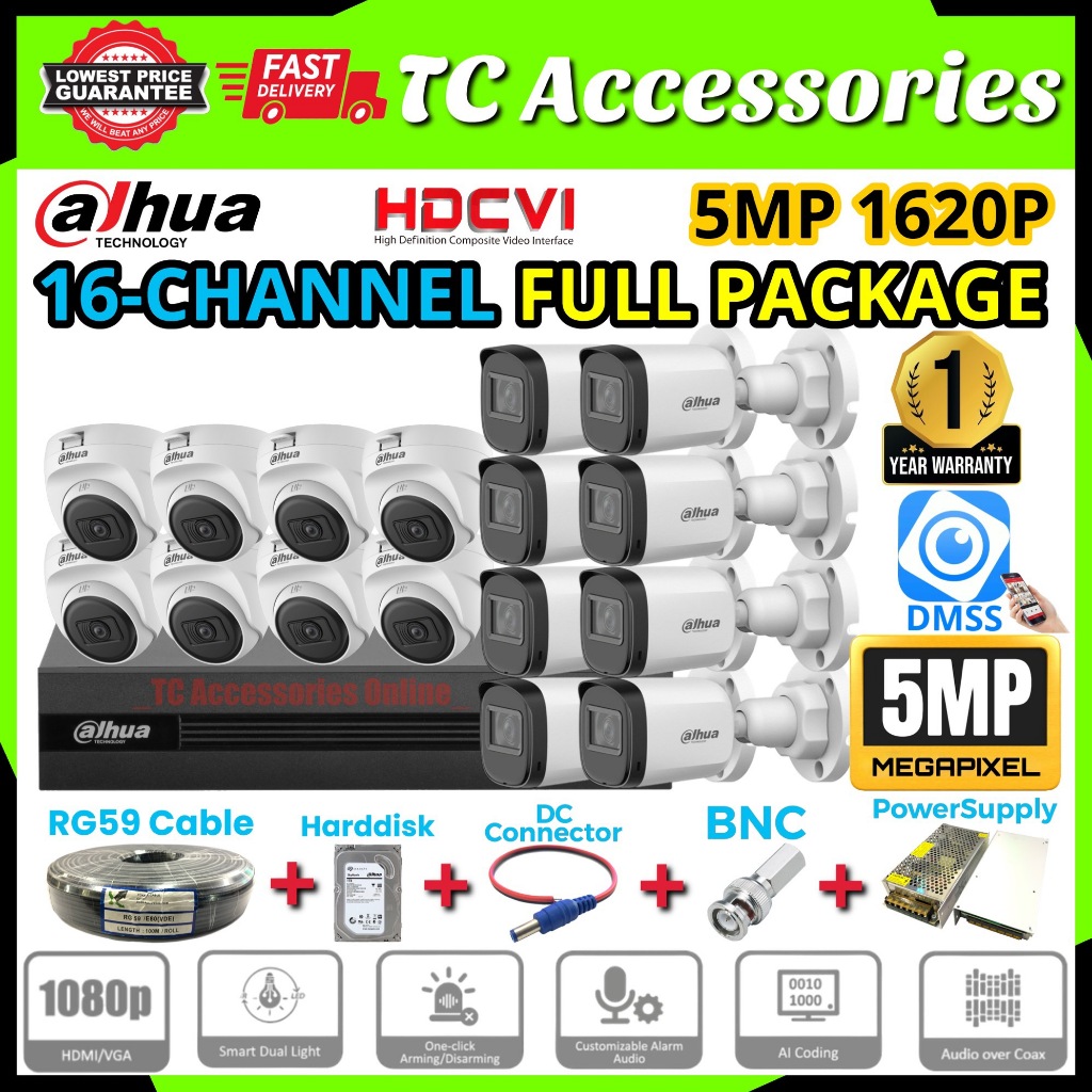 DAHUA 5MP Full Set DIY 🌟16 CHANNEL🌟 Full HD 1620P CCTV 16 CH DVR ...