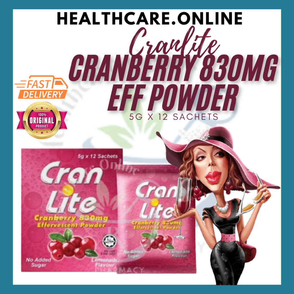 CRANLITE CRANBERRY 830Mg EFFERVESCENT POWDER 5g x 12 SACHETS [ NO ADDED ...