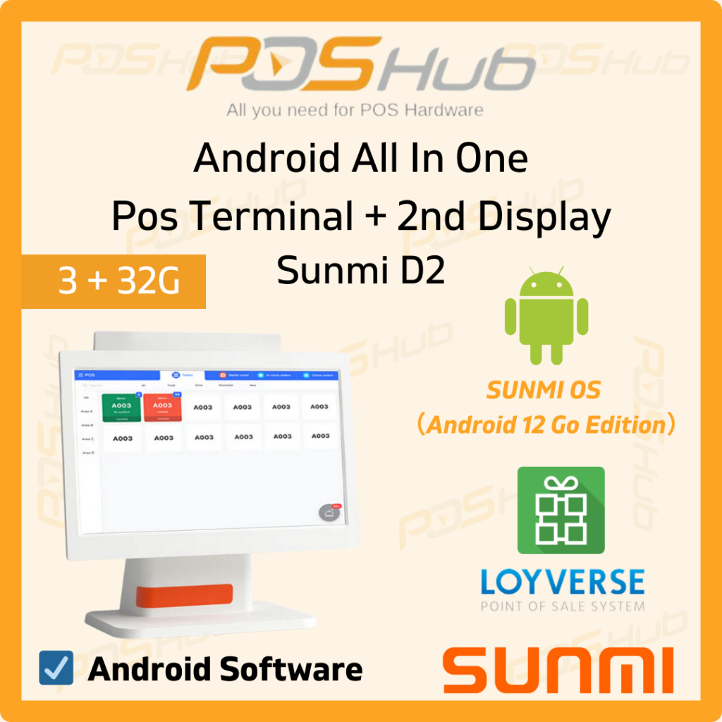 Sunmi D2 15.6" Touchscreen POS Android Terminal + 10.1" Second Display 3+32GB | Shopee Malaysia